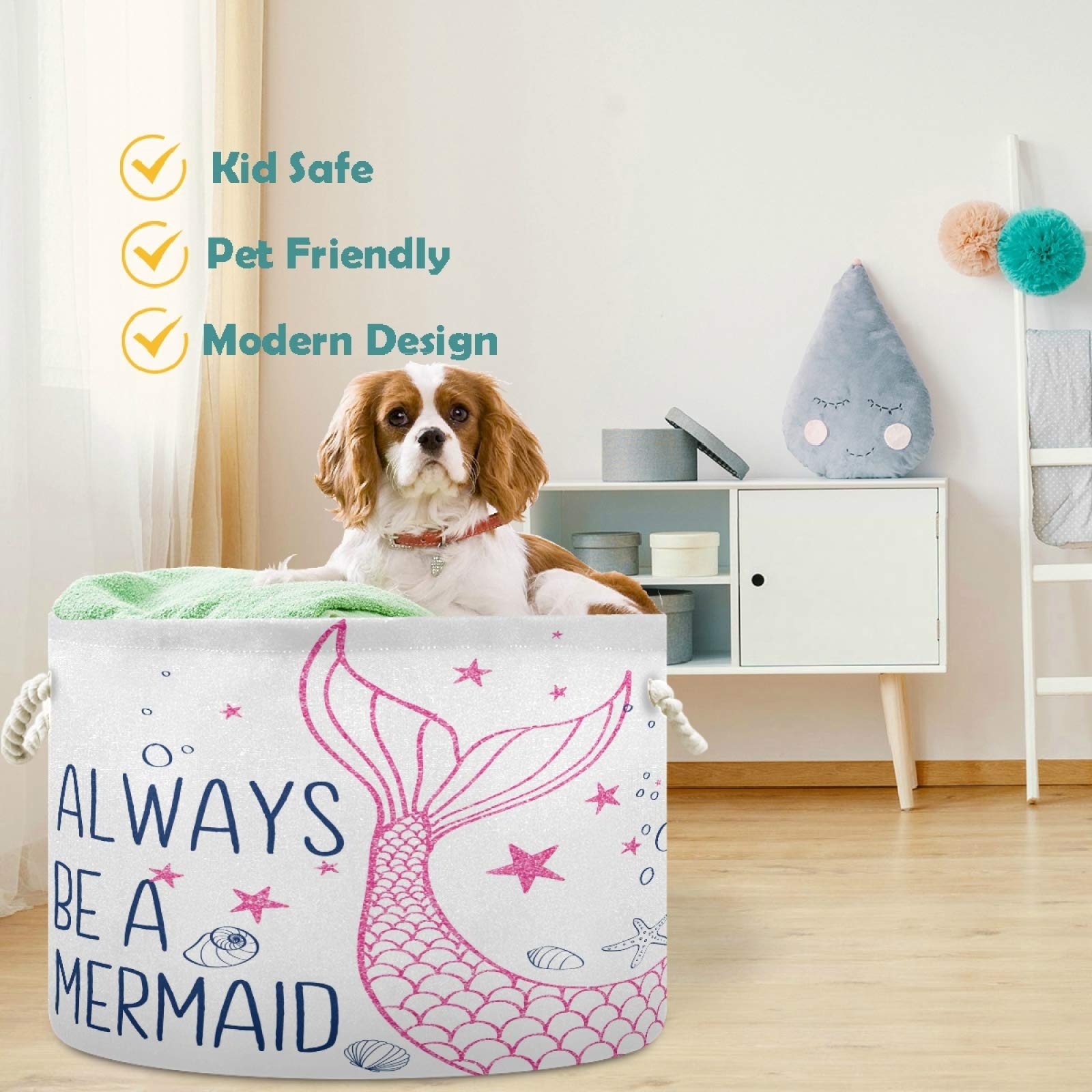 visesunny Storage Basket Mermaid Tail Nursery Hamper Basket Clothes Toy Storage Organizer Bin Box Collapsible Laundry Bag for Kid Room,Playroom,Bathroom,Living Room,Dorm,Office