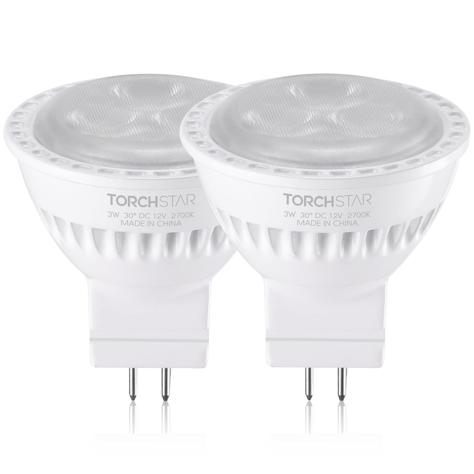 TORCHSTAR LED MR11 Bulbs, 25W Halogen Equivalent, 3W 5000K Daylight, Non-Dimmable, Outdoor Landscape Lighting Bulb, GU4 Base Spotlights, AC/DC 12V Low Voltage Recessed Track lights, Pack of 2