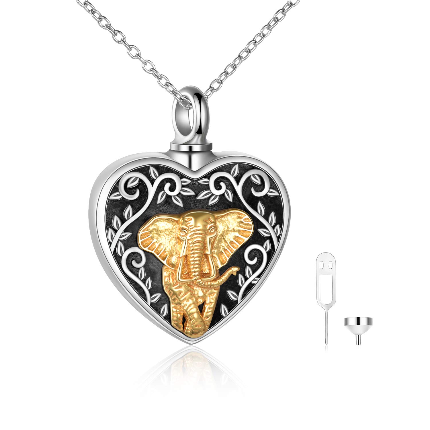 YFN Urn Necklaces for Ashes Sterling Silver Elephant Cremation Necklace Jewelry for Ashes Heart Memory Jewelry for Women Men