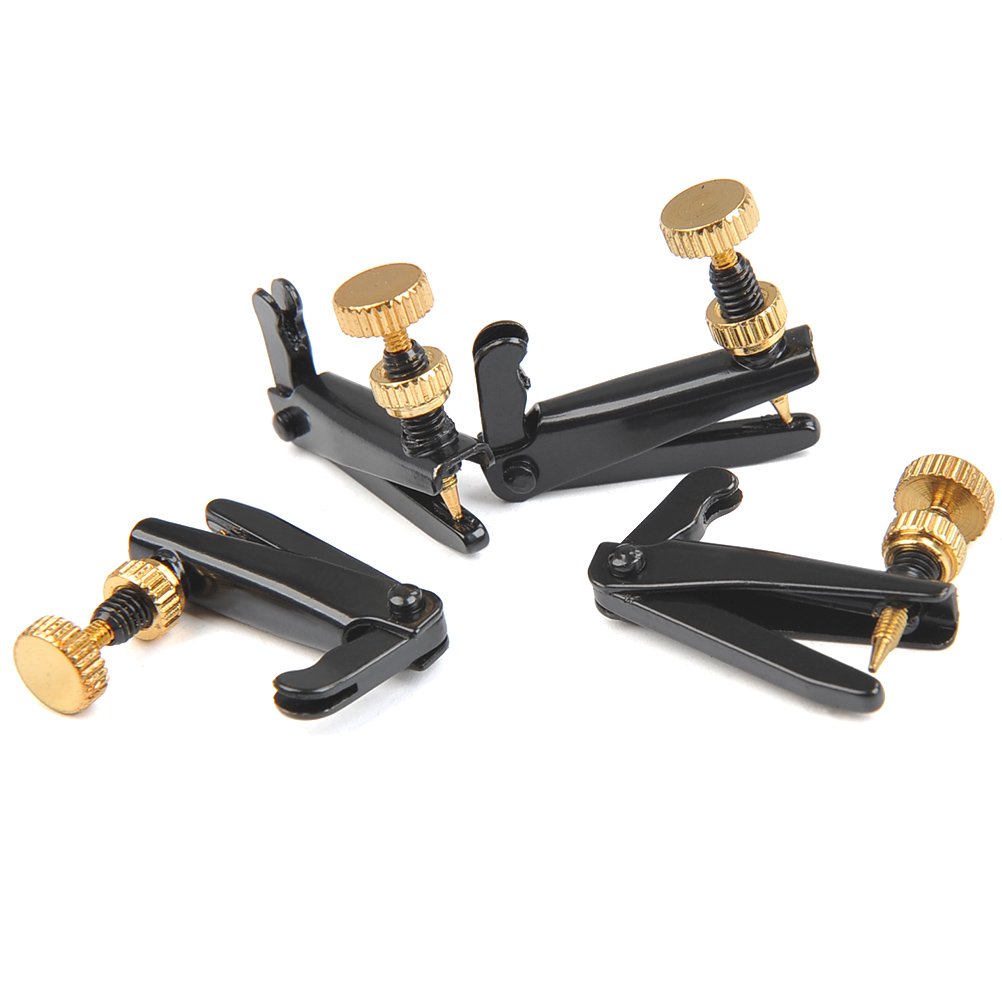 TIMESETL 4Pack Violin Fine Tuners for 4/4-3/4 Violin Metal String Adjuster Nickel Plated Anti Rust (Black + Gold)
