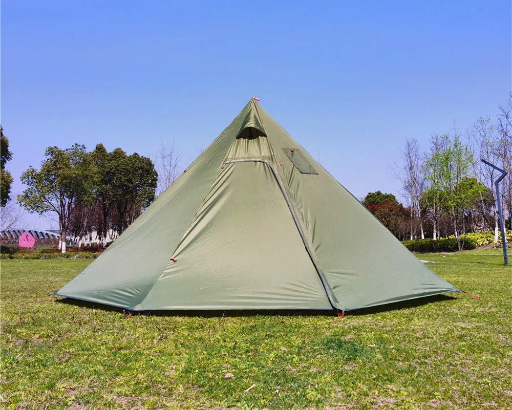 Ultralight 4 Person Tipi Hot Tent with Fire Retardant Stove Jack for Flue Pipes with 2 Doors