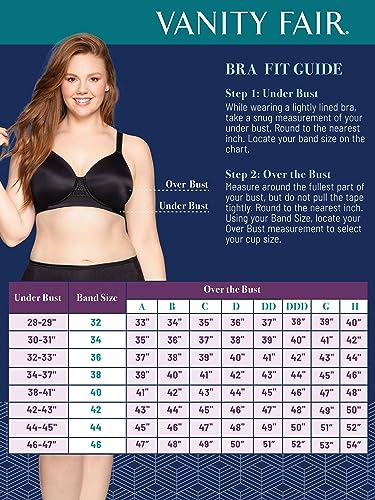 Vanity Fair Womens Full Figure Beauty Back Smoothing Bra, 4-way Stretch Fabric, Lightly Lined Cups Up To H Bra, Wirefree - White, 40D US