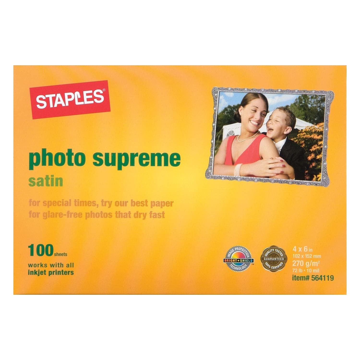 Staples 564119 Photo Supreme Paper 4-Inch X 6-Inch Satin 100/Pack