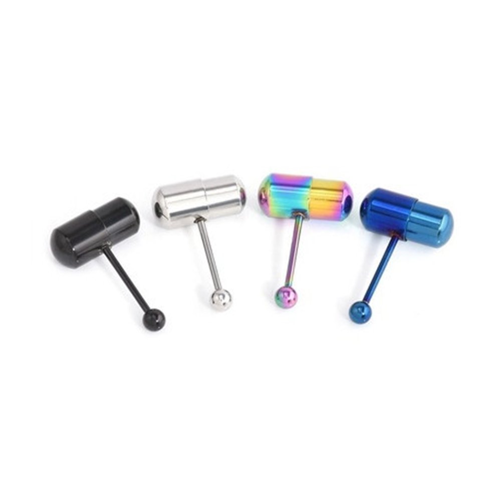 Stainless Steel Vibrating Tongue Ring Barbell Tongue Piercing Jewelry with 2 Batteries (Black)