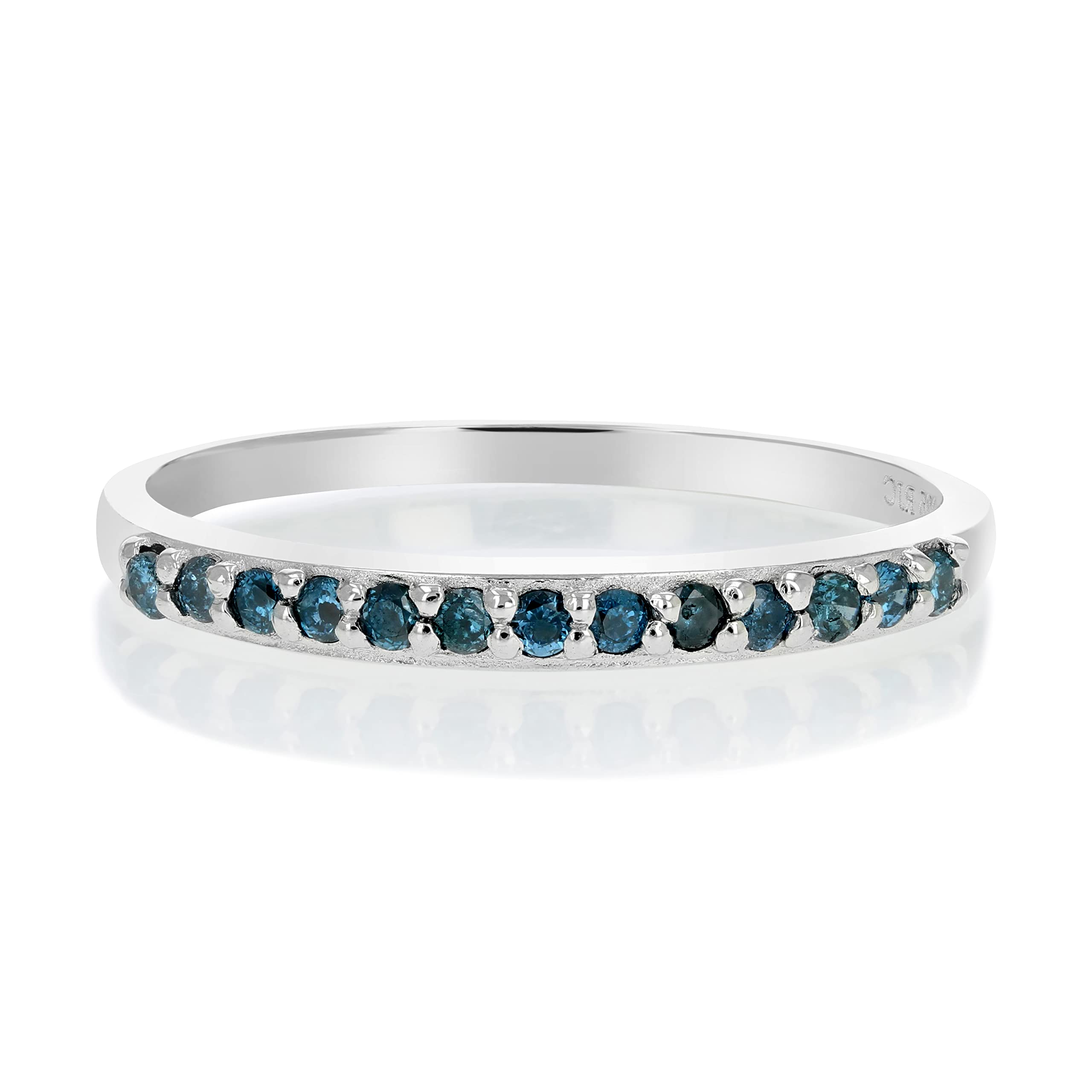 Vir Jewels 1/6 cttw Blue Diamond Ring Wedding Band .925 Sterling Silver Prong Set Round Size 8