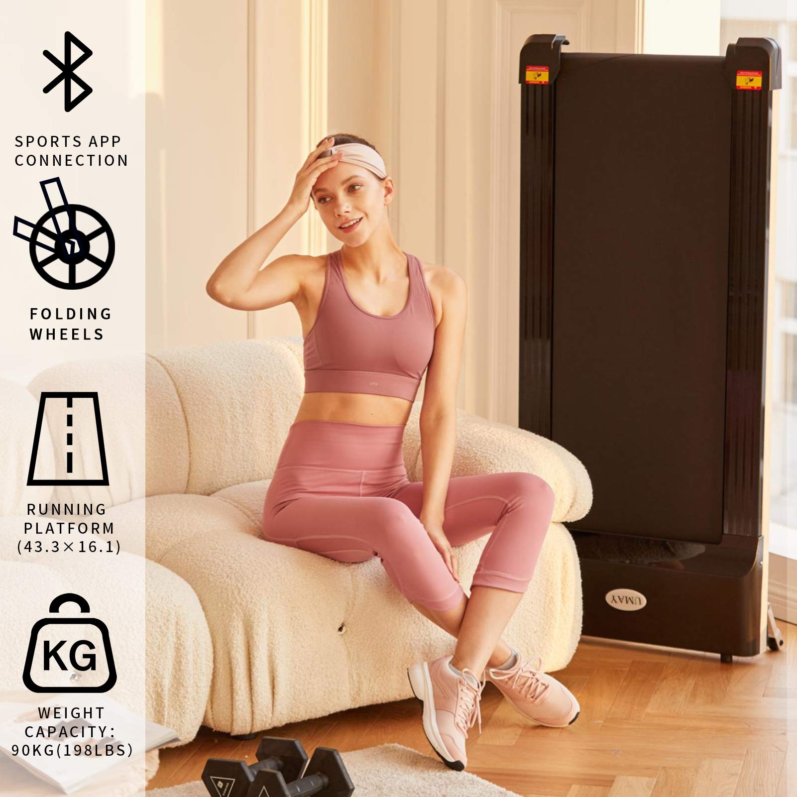 UMAY Under Desk Treadmill Without Assembling for Home & Office with Foldable Wheels, Small Walking Pad Exercise Machine with Low Noise & Sports App