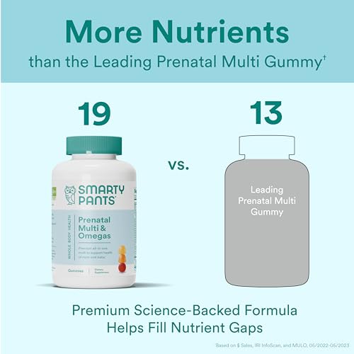 SmartyPants Prenatal Vitamins for Women, Multivitamin Gummies: Omega 3 Fish Oil (EPA/DHA), Biotin, Methylfolate, Vitamin D3, C, Vitamin B12, B6, Vitamin A, K & Zinc, 80 Count (20 Day Supply)