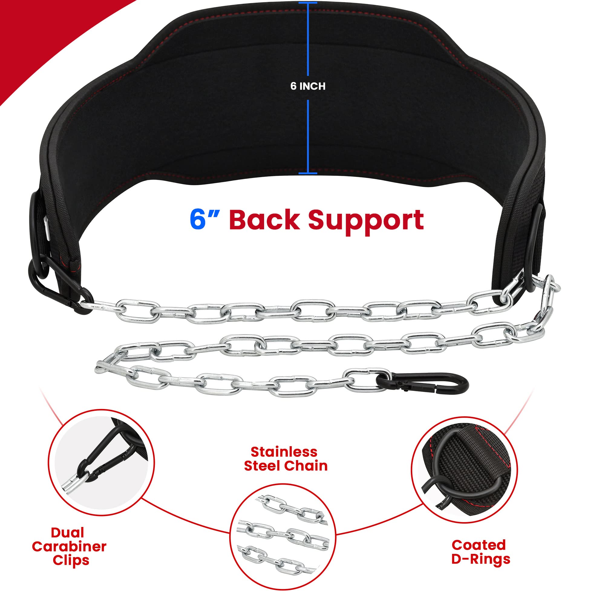 RDX Dip Belt for Weight Lifting, Heavy Duty 36 Inch Adjustable Steel Chain, Dipping Belt Chin Pull Ups Gym Training Bodybuilding Powerlifting Fitness Workout, 6β Padded Neoprene Back Support Men Women