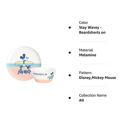 Zak Designs Disney Mickey Mouse Street Beach (Stay Wavey) - Kids Dinnerware Set, Includes 10in Melamine Plate and 27oz Bowl Set, BPA-Free Durable Plate and Bowl Makes Mealtime Fun