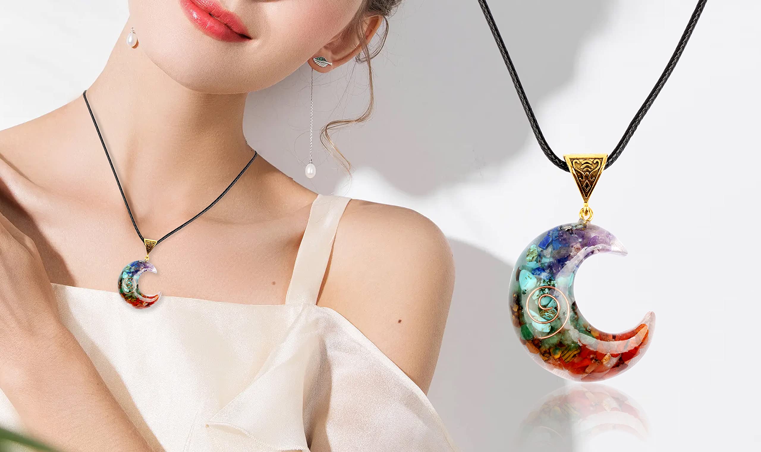 vuUUuv Constellation energy Healing Crystal Necklace Bullet Shape Energy Gemstone Pendant with Adjustable Chain，for Meditation ，Balance，Birthday Gifts (Colorful)