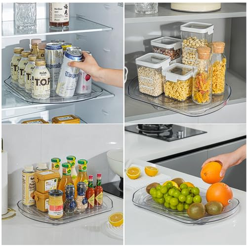Square Lazy Susan Turntable Organizer for Refrigerator, 15.67'' Clear 360°Rotate Rectangle Fridge Organizer Storage,Square Lazy Susan for Refrigerator,Countertop,Pantry, Cabinet 1Pack