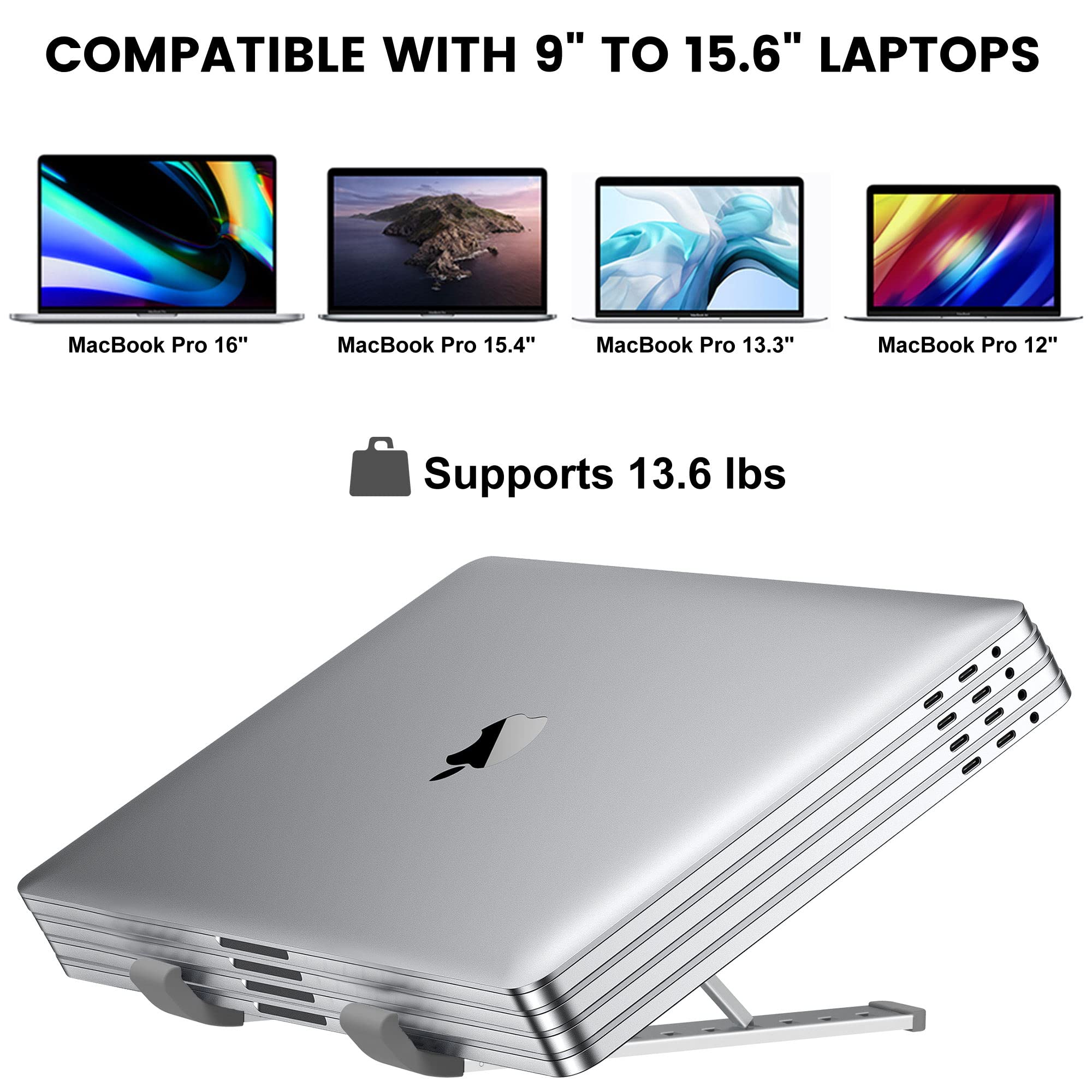 Vaselin Desktop Laptop Stand, Aluminum Alloy Computer Stand,Adjustable Height Ergonomic Laptop Stand,Foldable Laptop Stand Grade 9 Non-Slip,Stand for 9-15.6'' Tablet, Laptops(Silver)