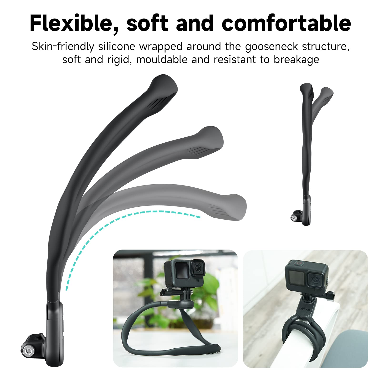 TELESIN SE Neck Mount with Phone Holder Vertical Adapter Kit, Necklace Lanyard Strap Head Chest POV Selfie Accessories for GoPro Max Hero 12 11 10 9 8 Insta360 X3 X4 Go3 Ace Pro DJI Action 4 Pocket 3