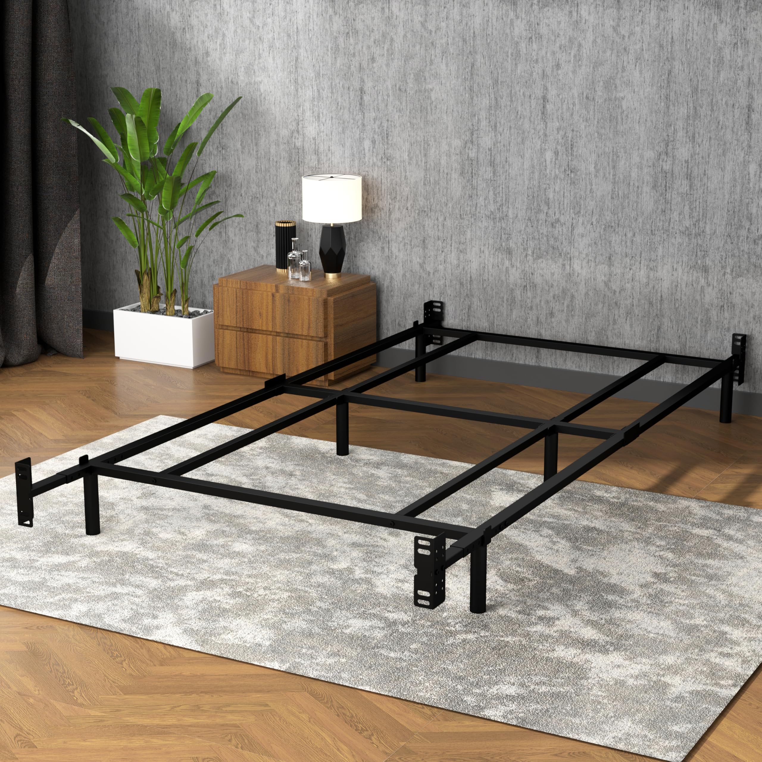 UJUJIA Metal Bed Frame Heavy Duty Platform Bed Frames Steel Slat Support for Twin/Full/Queen/King 9 legs Mattress Foundation Easy Assembly Adjustable Bed Frame (Black, Universal)