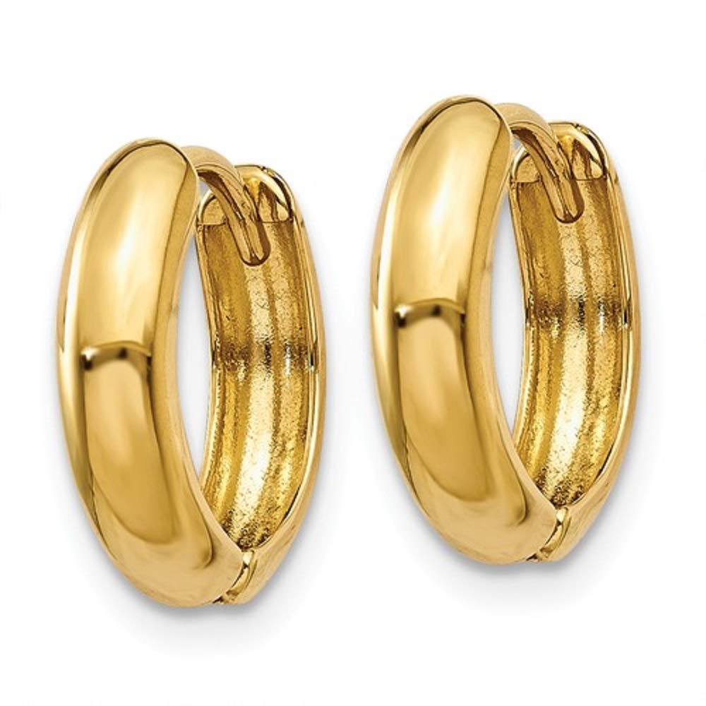 Tiny 14k Yellow Gold Huggie Hinged Hoop Earrings, 0.5 In (12mm) (3mm Tube)