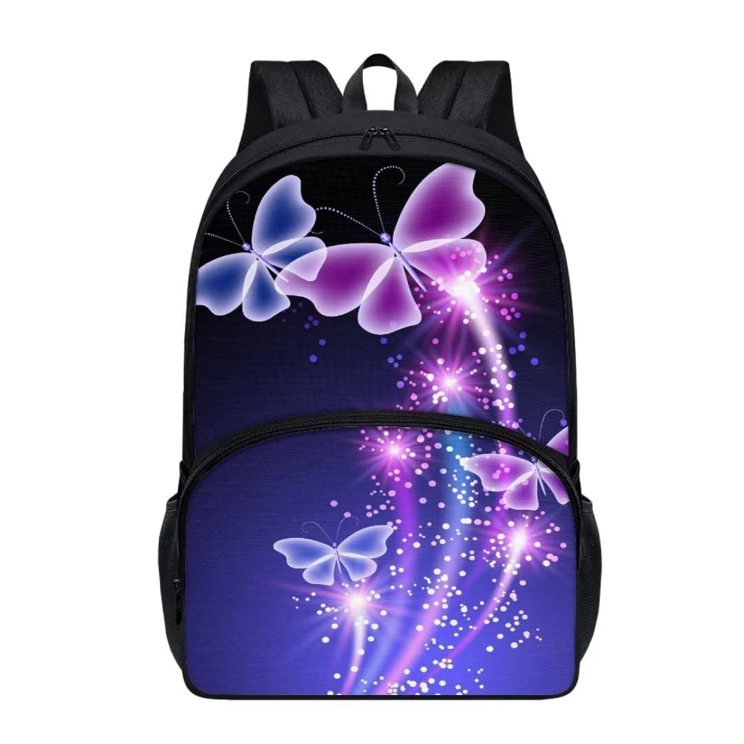 Yiekeluo Purple Butterfly School College Bookbag Backpack High School Bags Backpack Students Backpack for Girls Casual Daypack