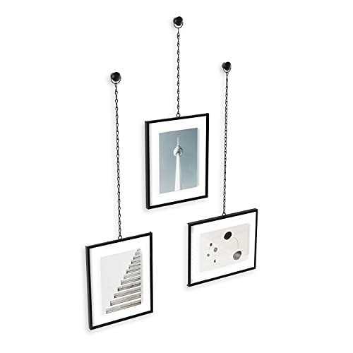 Umbra Fotochain 5x7 and 8x10 Picture Frame and Wall Decor Set for Photos, Single, Nickel, Set of Three, Black