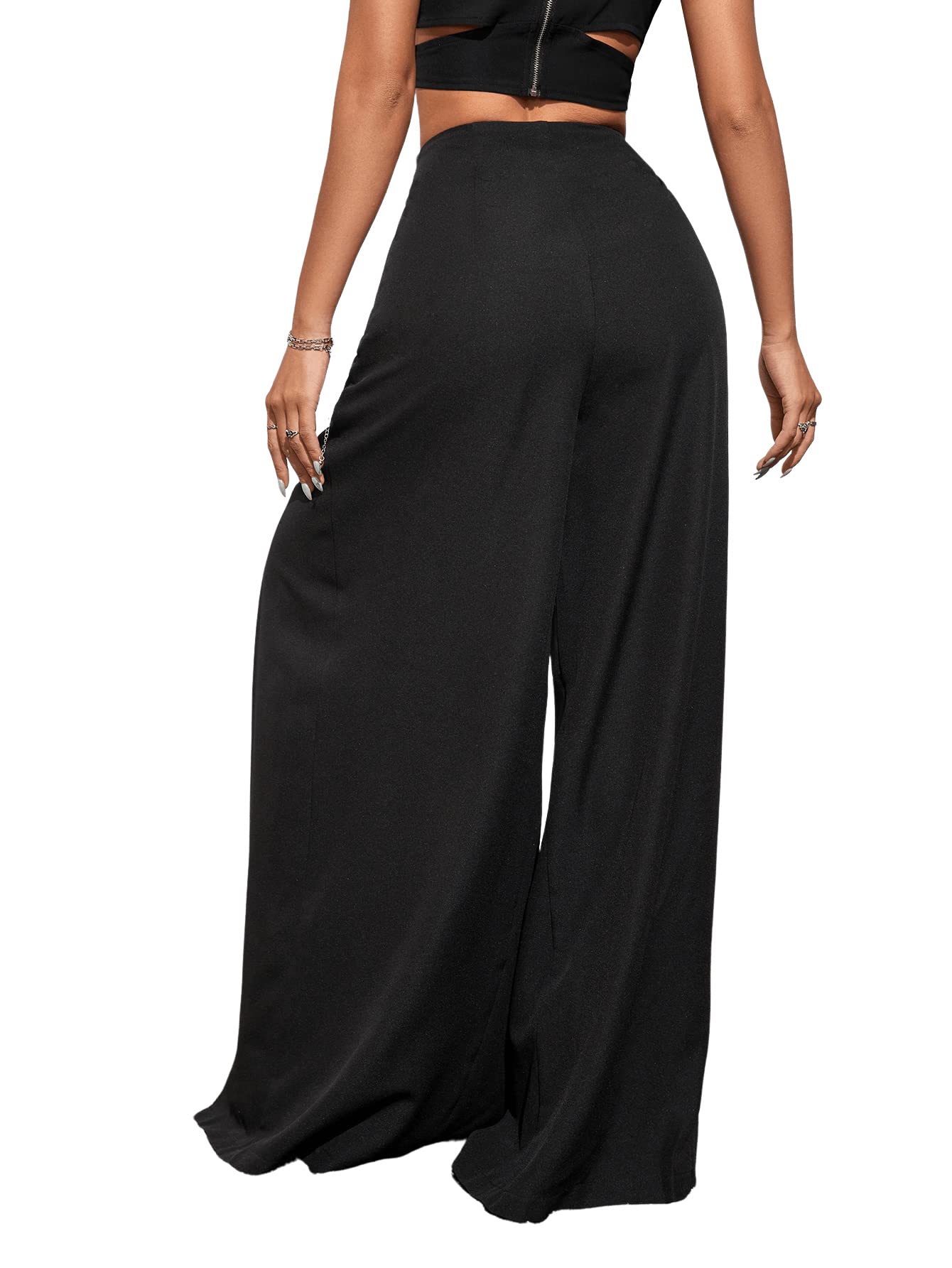 SweatyRocks Women's High Waist Split Thigh Wide Leg Loose Fit Pants Trousers Hot Pink L