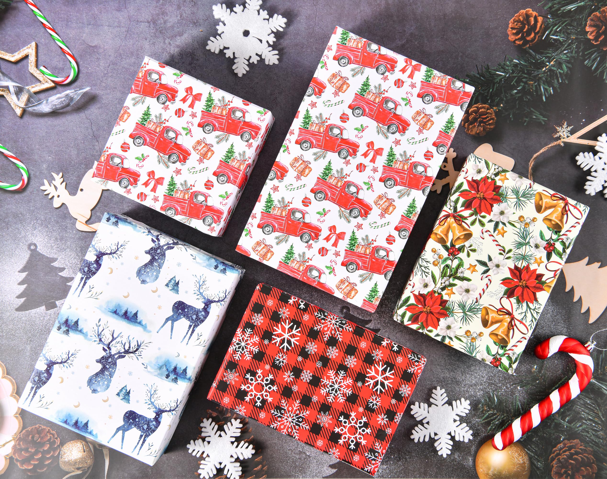 Titiweet Wrapping Paper, Premium Christmas Gift Wrap, 12 Sheets, 4 Patterns, ECO-Friendly, 20 x 28 Inches Per Sheet