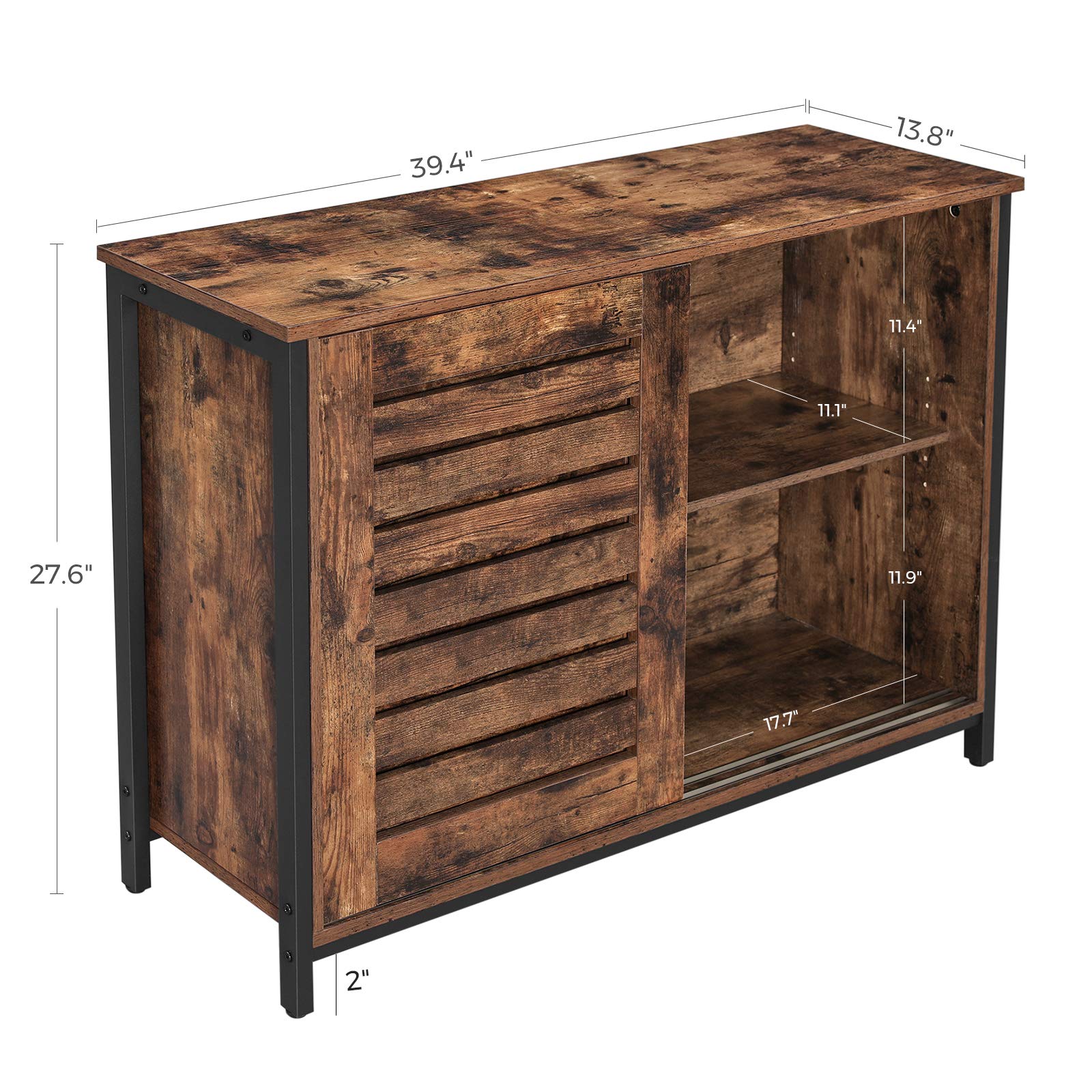 VASAGLE Lowell Sideboard, Kitchen Cabinet with Shutter Sliding Doors, Floor Storage Cupboard, Living Room, Hallway, 13.8" D x 39.4" W x 27.6" H, Rustic Brown