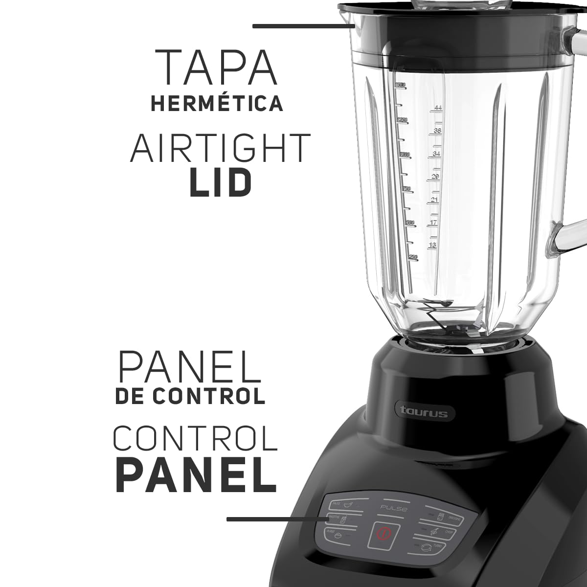 Taurus SEVILLA Countertop Blender | 48 oz Diamond Shaped Glass Jar | Touch Panel Controls with 6 Smart Pre-Programmed Settings, 8 Speed Control & pulse function built-in | 550 watts