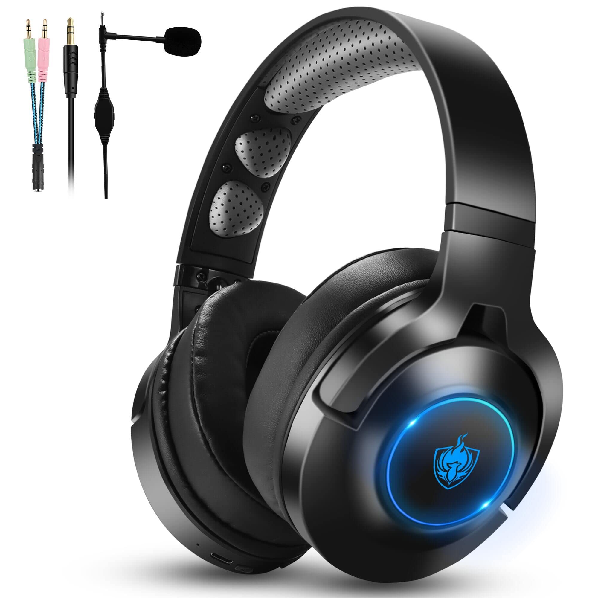YOTMS Gaming headsets PS4, PS5, PC, Controller, Noise Cancelling Over Ear Headphones with Mic(Blue)