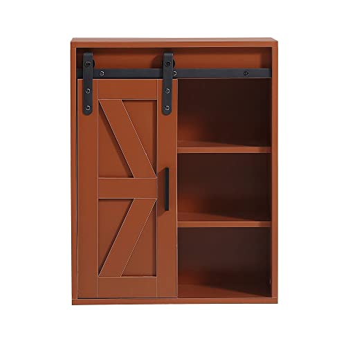 Wall-Mounted Bathroom Storage Cabinet Brown Traditional MDF Metal