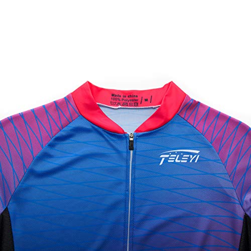 Weimostar Women's Cycling Jersey MTB Bike Shirt Top Short Sleeve Bicycle Clothing Cycle Clothes with Pockets Purple Blue Size M