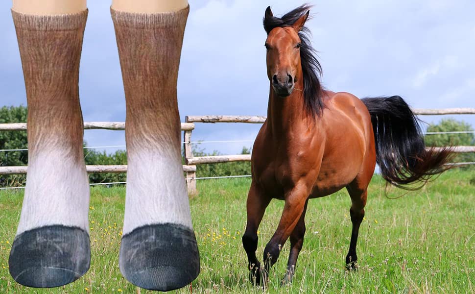 Tiaronics 3D Socks Unisex Adult Animal Paw Crew Socks - Sublimated Print (Horse)