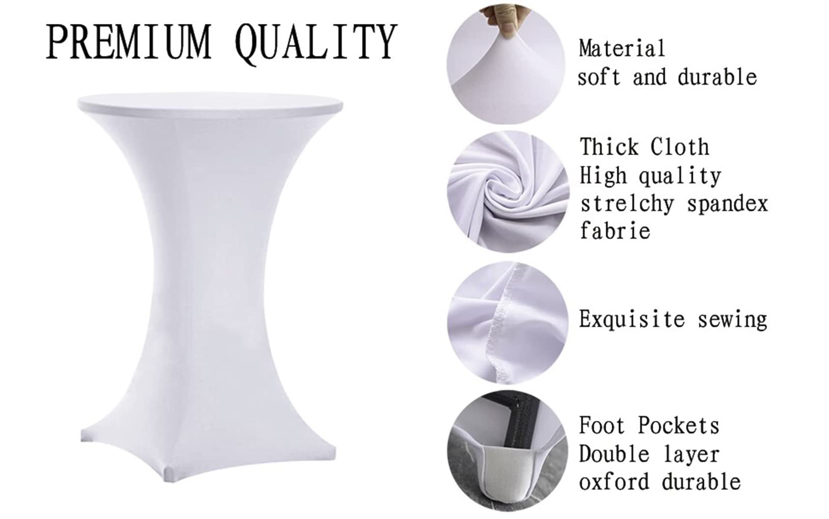 Tina's 2 Pack Spandex Cocktail Table Covers White 30x42 Inch, Fitted Stretch Cocktail Tablecloth for Round Tables (2PC 30X42 White)