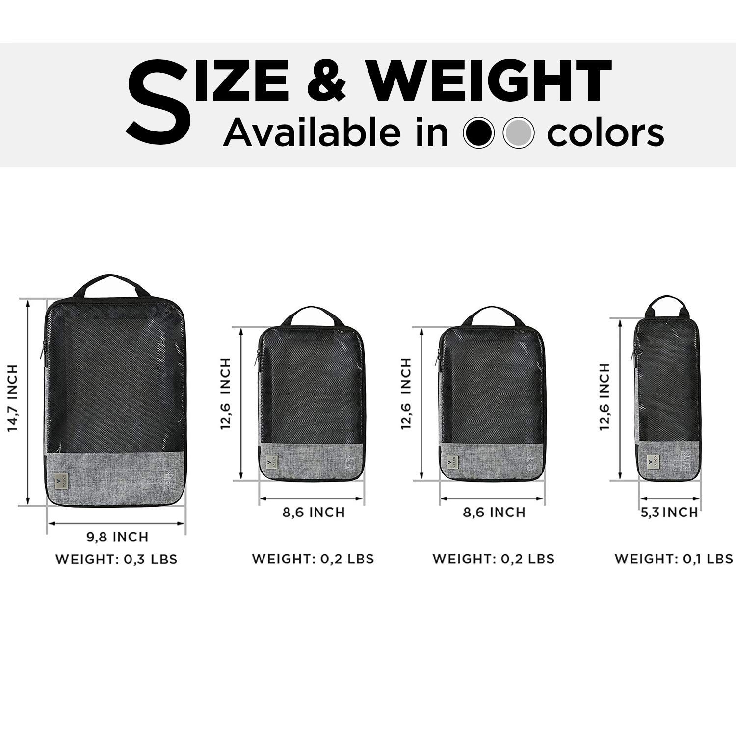 VASCO Compression Packing Cubes for Travel – Premium Set of 4 Luggage Organizer Bags (S+2M+L) Black