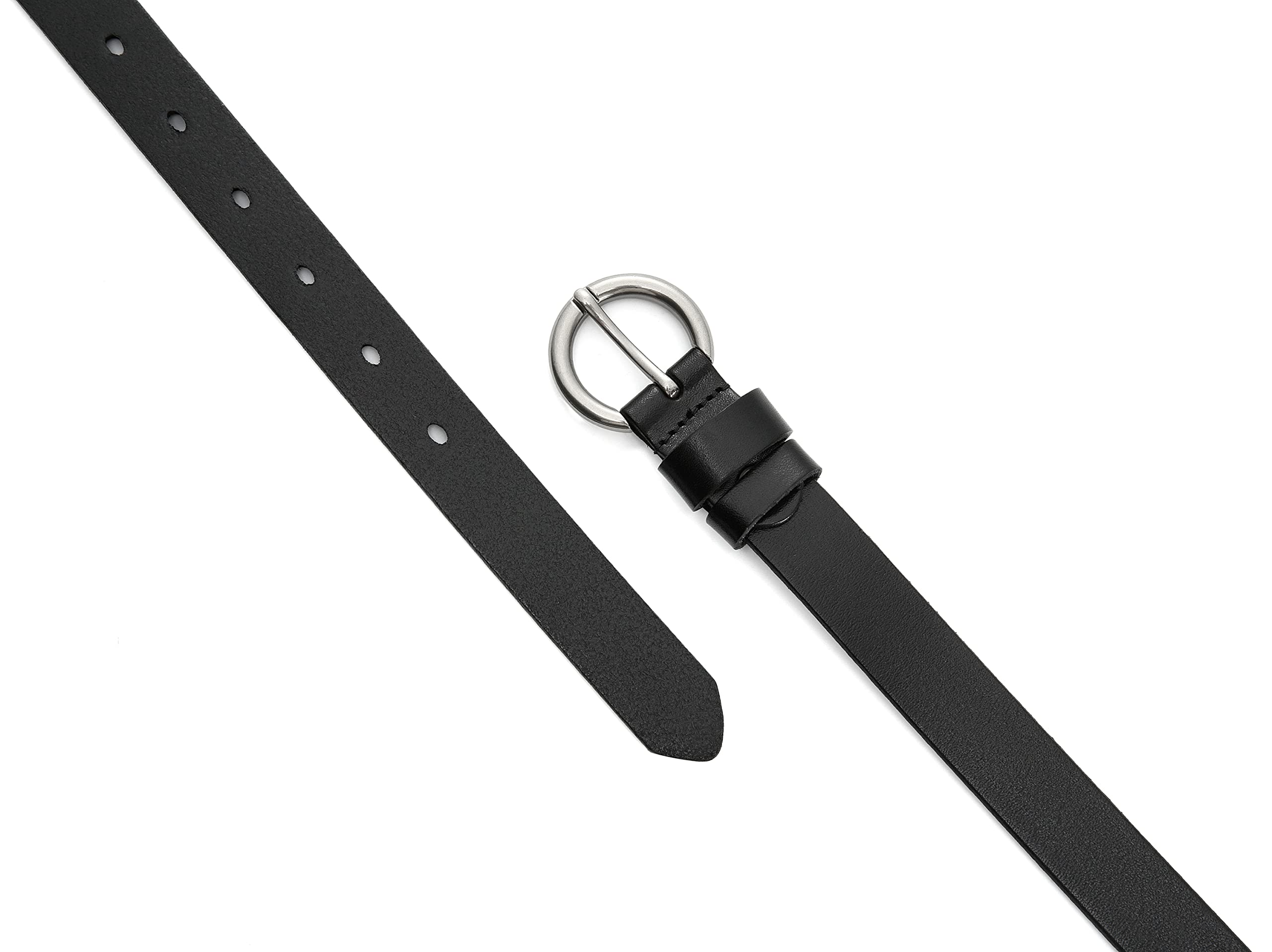 Womens Black Belts for Jeans Pants, CR Black Leather Belt Women Silver Buckle, 1" Width Ladies Black Belt for Dress