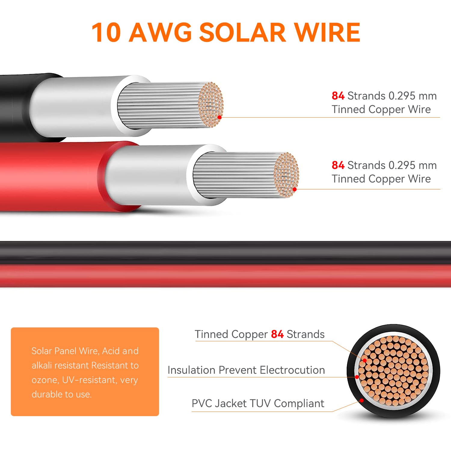 Temank 10AWG Solar Extension Cable 30Ft 10 Gauge Solar Panel Cables 30 Feet for Solar Systems, Car, RVs, and Boats and with Weatherproof Solar Connector Adapter Kit (30ft Red+ 30ft Black)
