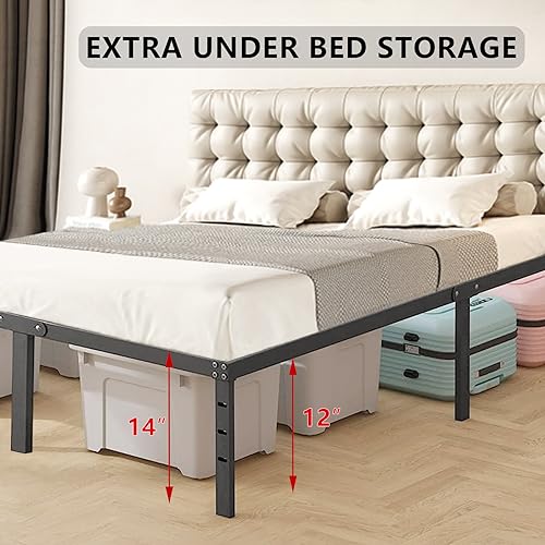 RYR 14 Inch Bed Frame Full Size Metal Platform Bed Frame, Heavy Duty Steel Slat Support, No Box Spring Needed & Noise Free, Easy Assembly, Black