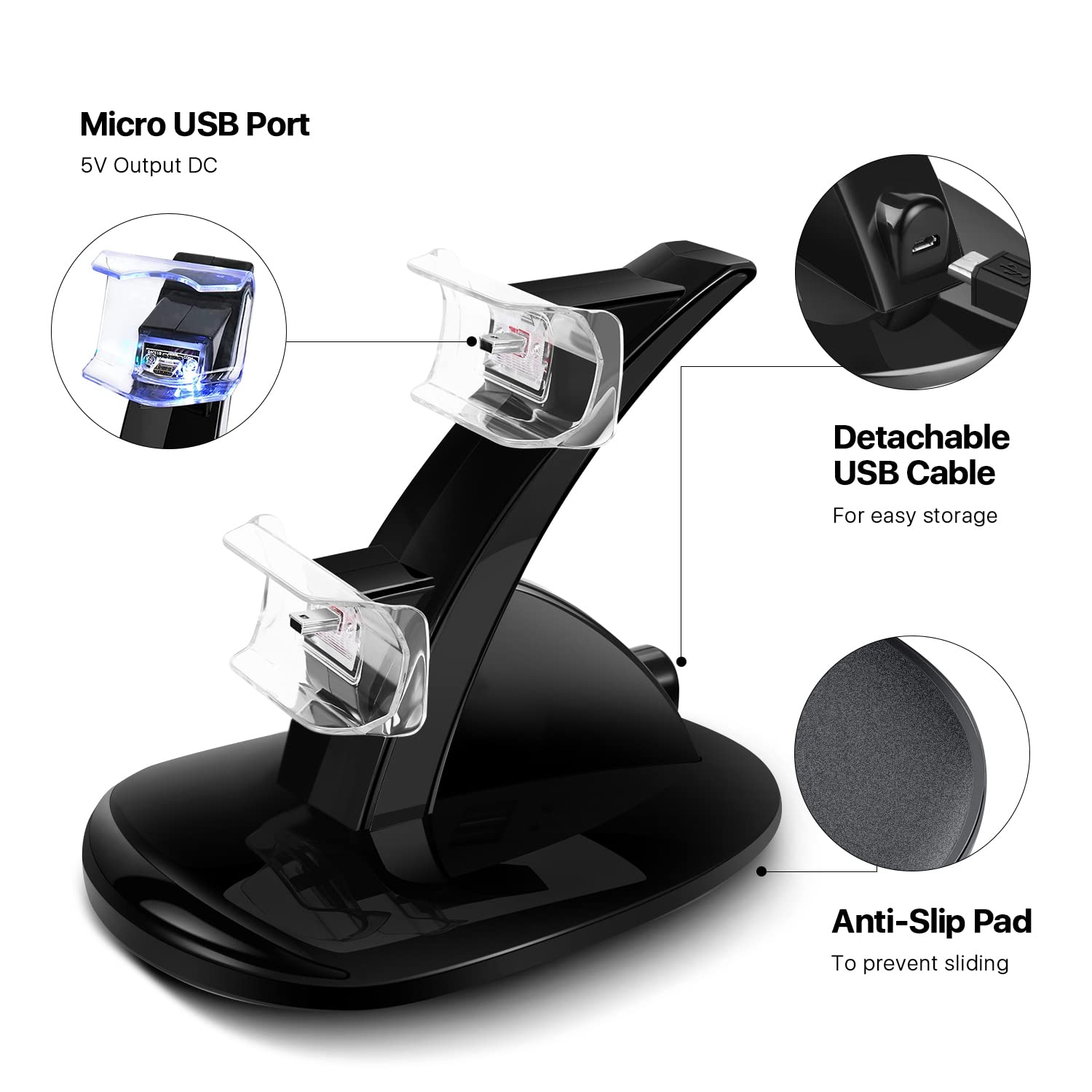 TNP PS4 Controller Charger - Dual Charging Station for Playstation 4 Controller Charger with LED Indicator and IC Protection - Fast Dual USB Dualshock 4 Charger Stand