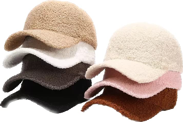 Womens Sherpa Hat - Winter, Warm, Faux Shearling, Baseball Cap (Beige)