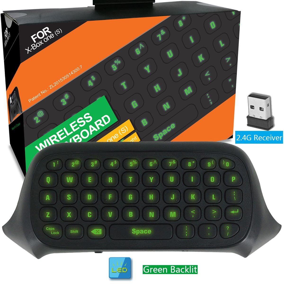 WHITEOAK Xbox One S Chatpad Mini Backlit Gaming Keyboard Wireless Chat Message KeyPad with Audio/Headset Jack for Xbox One Elite & Slim Game Controller Gamepad - 2.4GHz Receiver included -Black