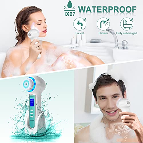 UMICKOO Face Scrubber Exfoliator,Facial Cleansing Brush Waterproof with LCD Screen,Blackhead Remover Vacuum with 5 Brush Heads,Face Spin Brush for Exfoliating, Massaging and and Deep Pore Cleansing