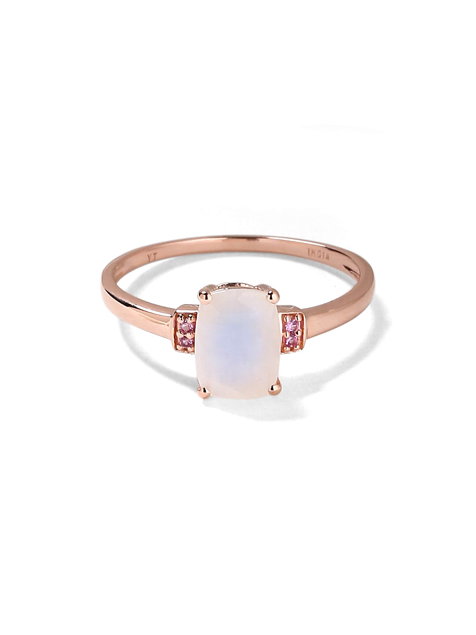 YoTreasure 1.72 Cts Moonstone Pink Sapphire Solid 10k Rose Gold Princess Ring Jewelry