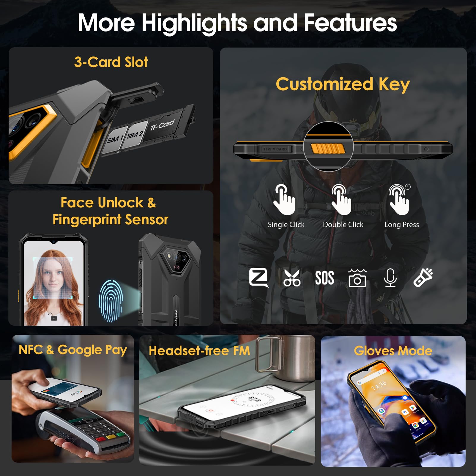 Ulefone Rugged Phones, Armor X13 (12+64GB), 50MP Rear Camera, 24MP Night Vision Camera, Android 13 OS Rugged Smartphone, 6.52β Screen, 6320mAh, NFC, GPS, Package with Exclusive Armor Case- Black