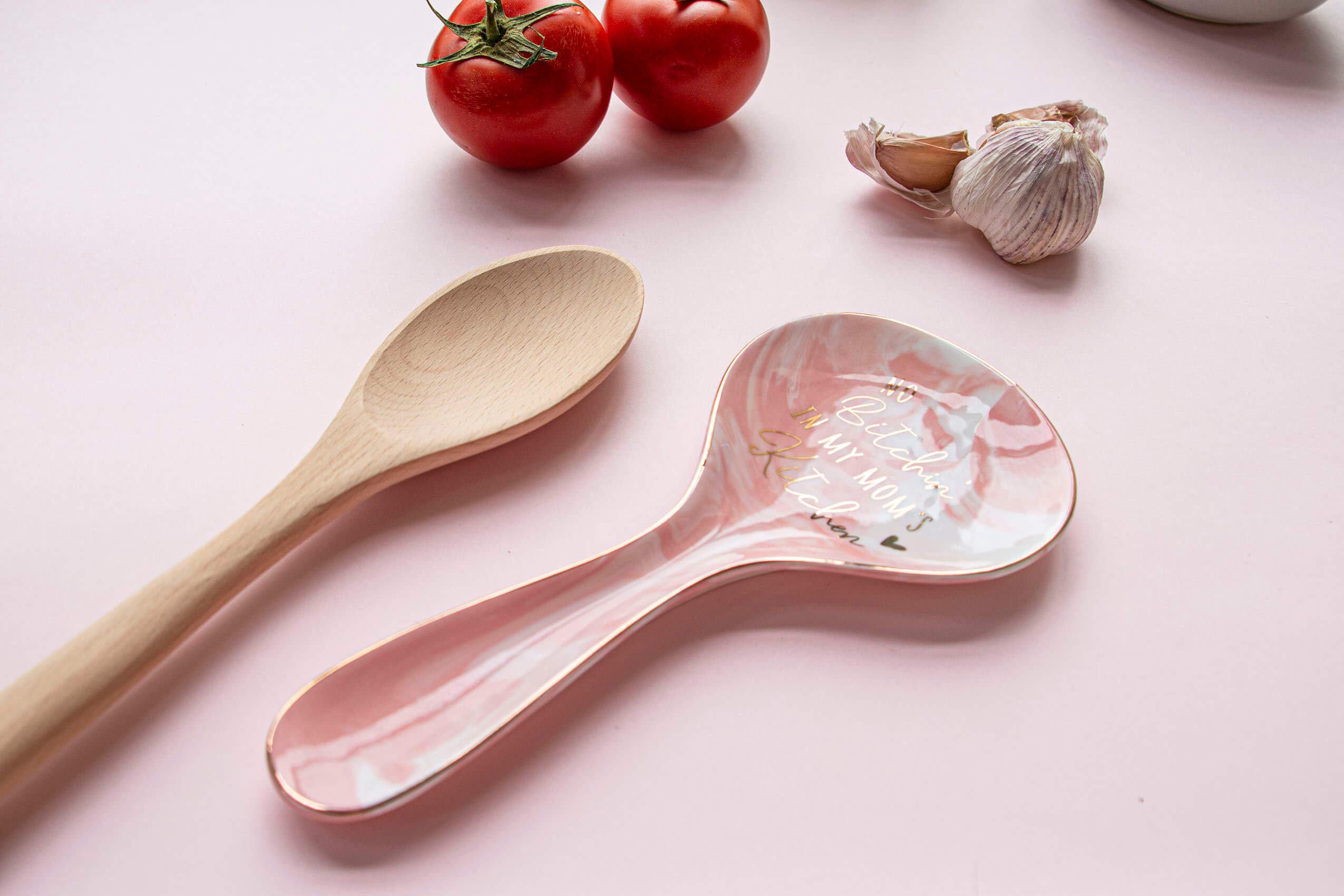 VILIGHT Christmas Gifts for Mom - Kitchen Accessories for Women - Ceramic Pink Marble Spoon Rest - Utensil Holder for Cooking and Coffee