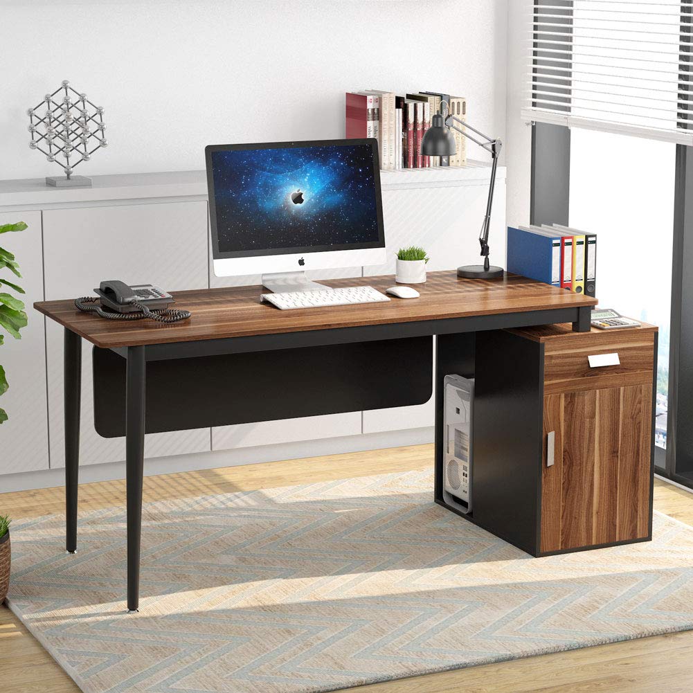 Tribesigns 55 inch Large Computer Desk with Storage Cabinet, Modern Office Desk with Drawer Study Writing Table Computer Workstation for Home Office