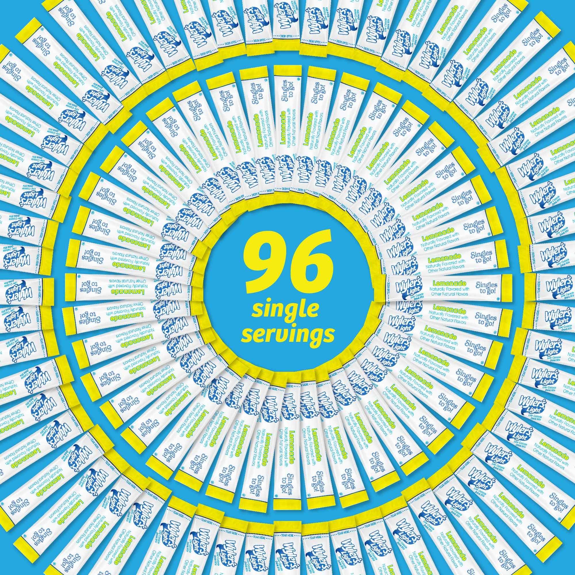 Wyler's Light Singles To Go Powder Packets, Water Drink Mix, Lemonade, 12 Boxes, 8 Servings per Box, 96 Total Servings