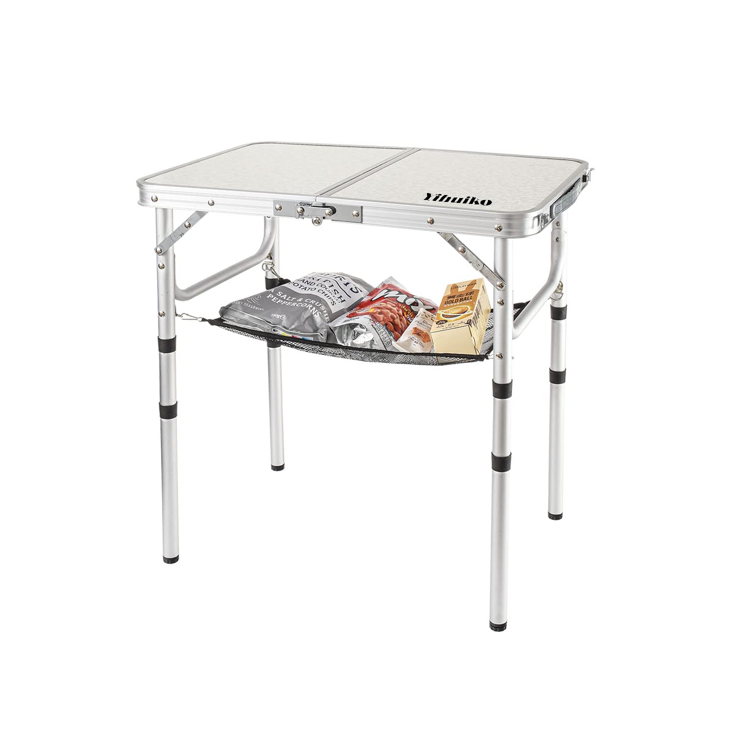 YihuiKo Little Folding Camping Table Portable Adjustable 3 Heights Lightweight Aluminum Folding Table for Outdoor Camp Picnic,23.6"x 15.8" 3 Heights
