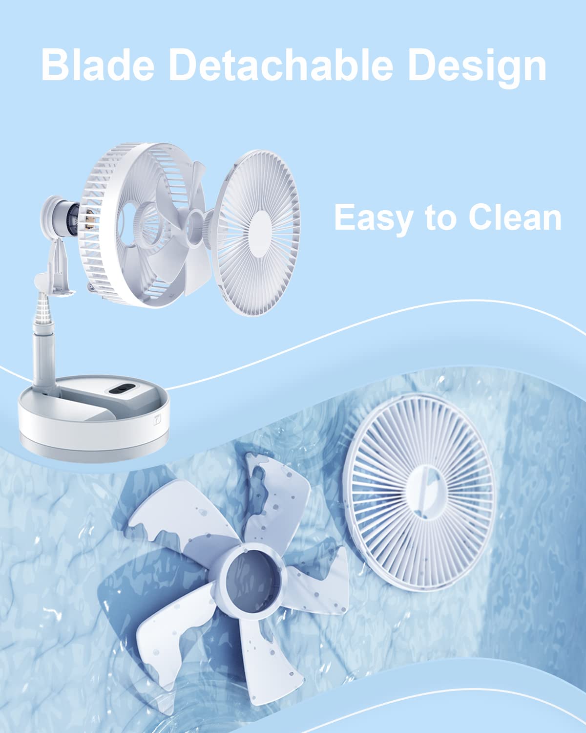 UN UNITEDTIME Foldable Fan Foldaway Oscillating with Remote Control, 10800mAh Rechargeable Battery Operated Portable for Camping, 4 Speed, Timer, Height Adjustment for Travel, Outdoor (White)