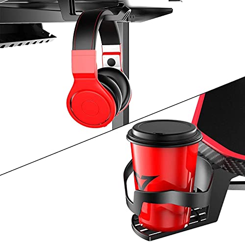 VITESSE Ergonomic Gaming Desk 55 Inch, T Shaped Office PC Computer Desk with Desk Mouse Pad, Gamer Tables with Gaming Handle Rack, Cup Holder Headphone Hook