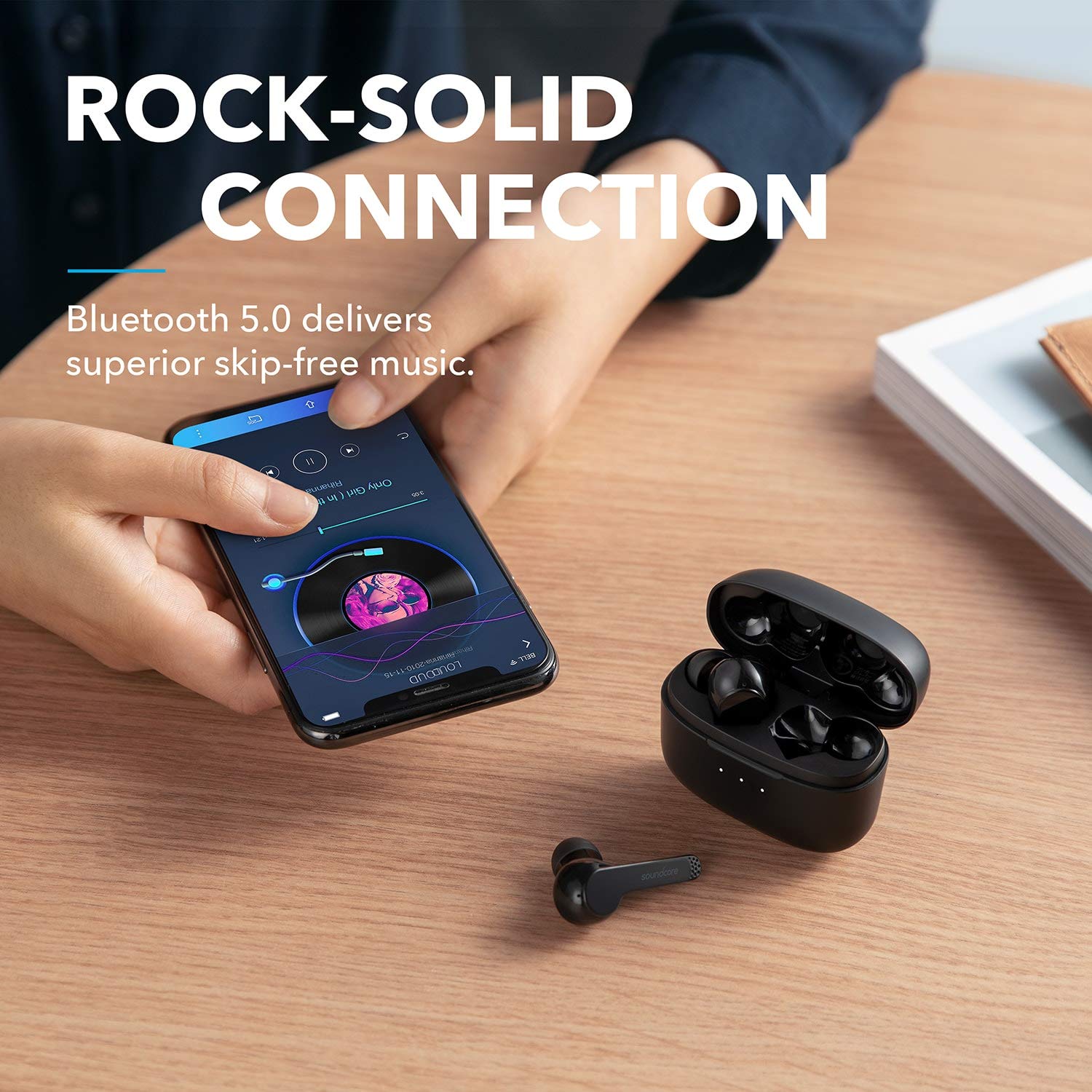Soundcore Liberty Air True Wireless Earphones with Charging Case, Bluetooth 5, 20 Hour Playtime, Touch Control Earbuds, Graphene Enhanced Sound, Noise Cancelling Microphones and Secure Fit (Black)