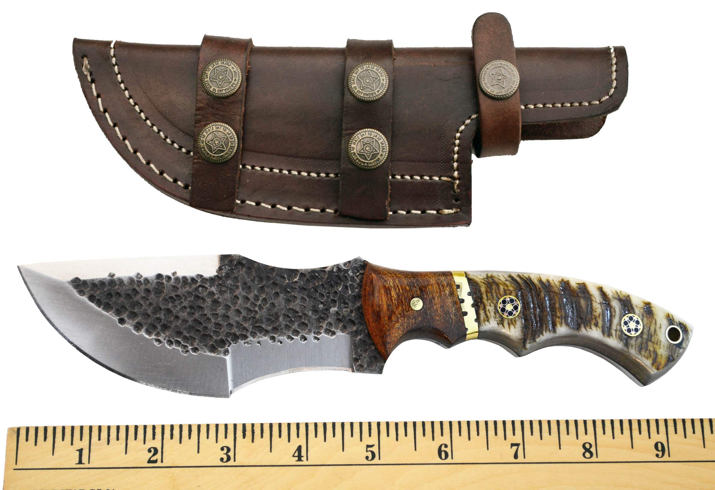 Whole Earth Supply D2 Tracker Hunting Knife Large Knives Survival Skinning Hammered Sheath Steel