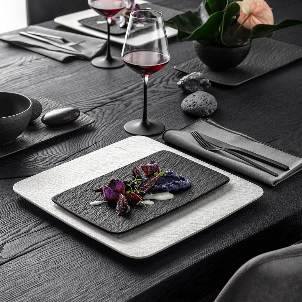 Villeroy & Boch Manufacture Rock Rectangular Multifunction Plate, Premium Porcelain, Dishwasher Safe, Black, 28X17X1,5CM