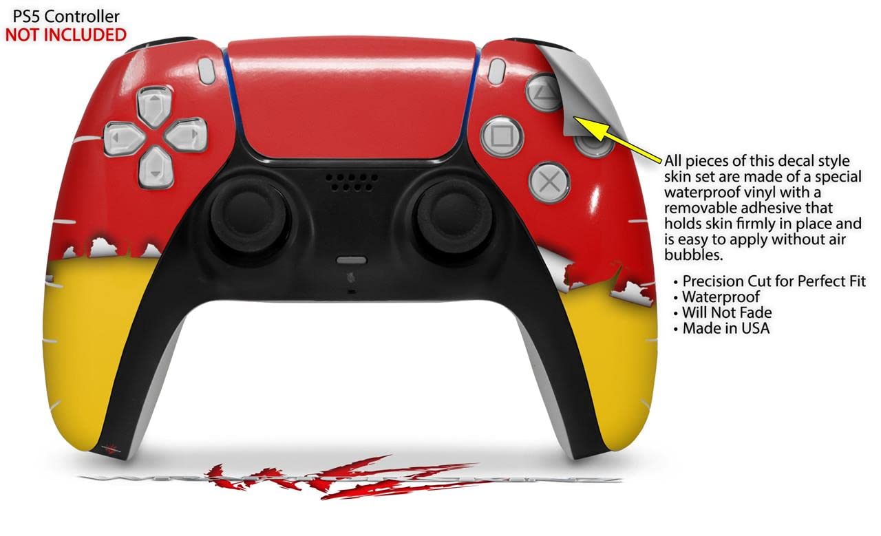 WraptorSkinz Skin Wrap compatible with Sony PS5 DualSense Controller Ripped Colors Red Yellow (CONTROLLER NOT INCLUDED)